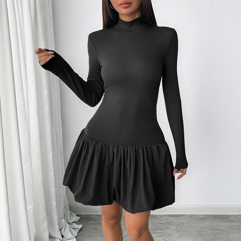 High Neck Long Sleeve Puffy Mini Dress – OceanusSwim