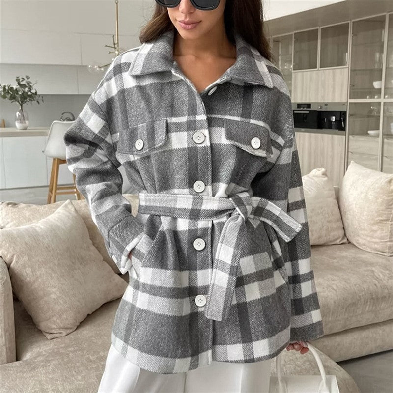 Plaid Belted Wool Coat – OceanusSwim