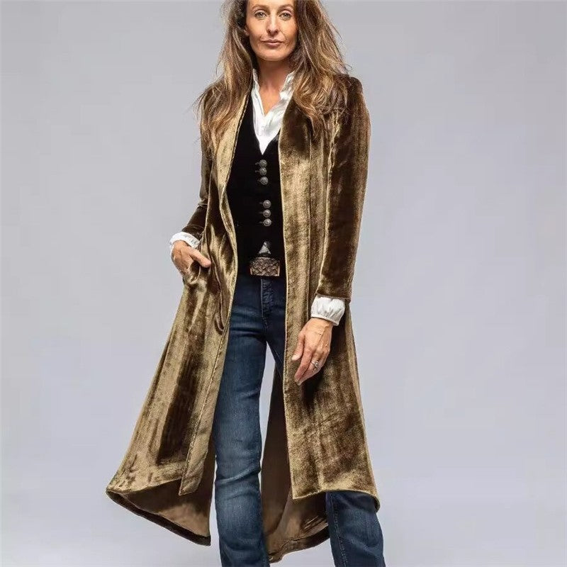 Long Velvet Solid Color Vintage Split Coat – OceanusSwim